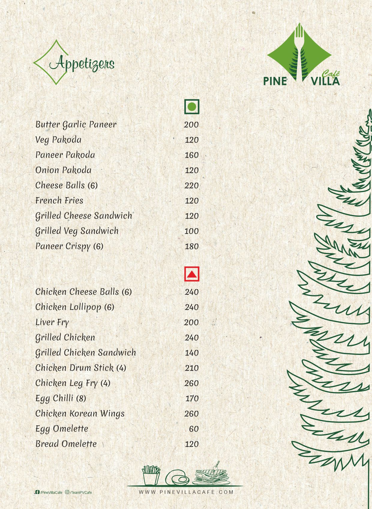 Pine Villa Menu | Pine Villa Cafe