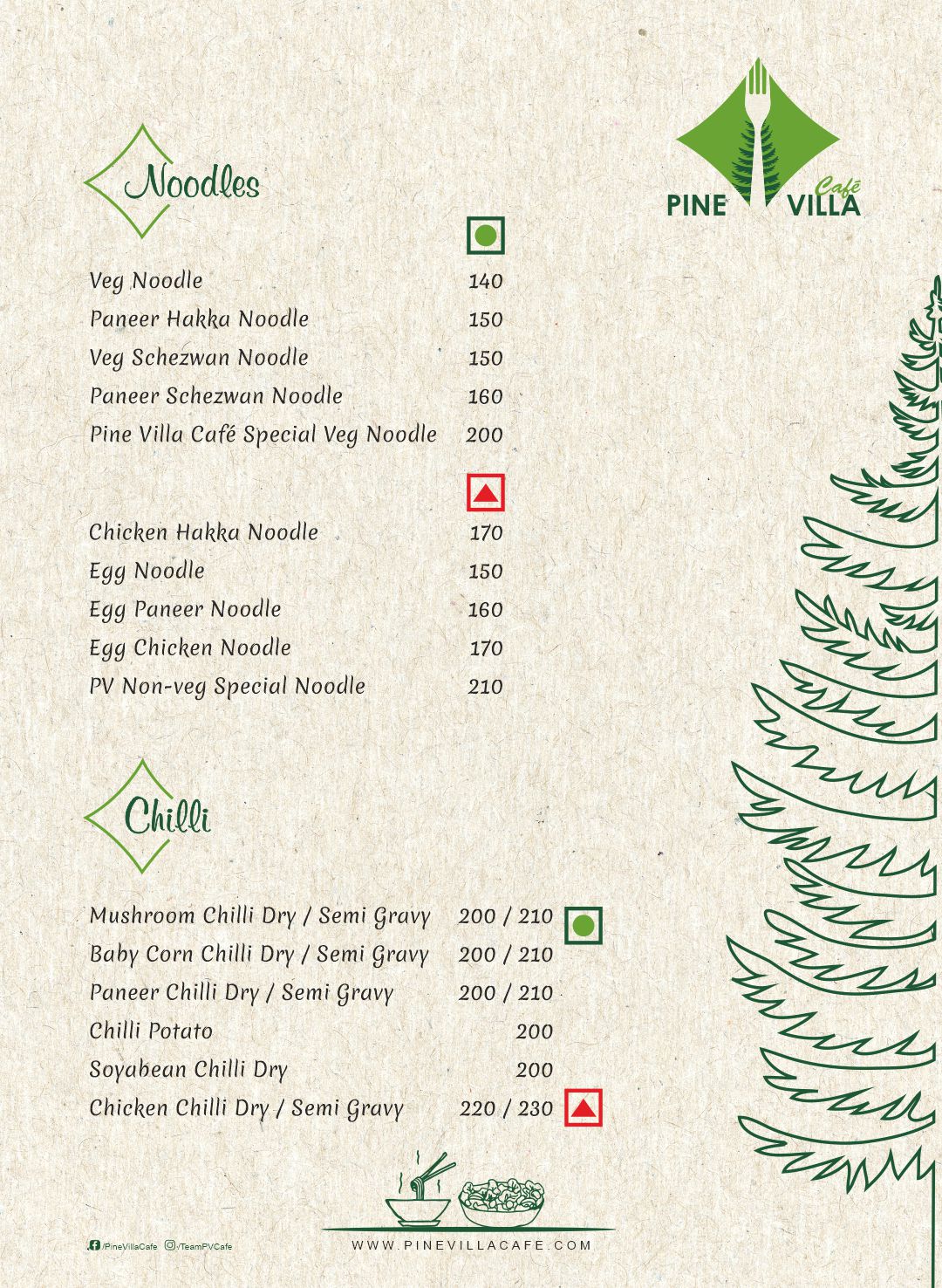 Pine Villa Menu | Pine Villa Cafe
