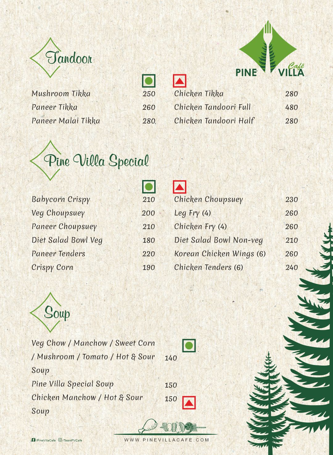 Pine Villa Menu | Pine Villa Cafe